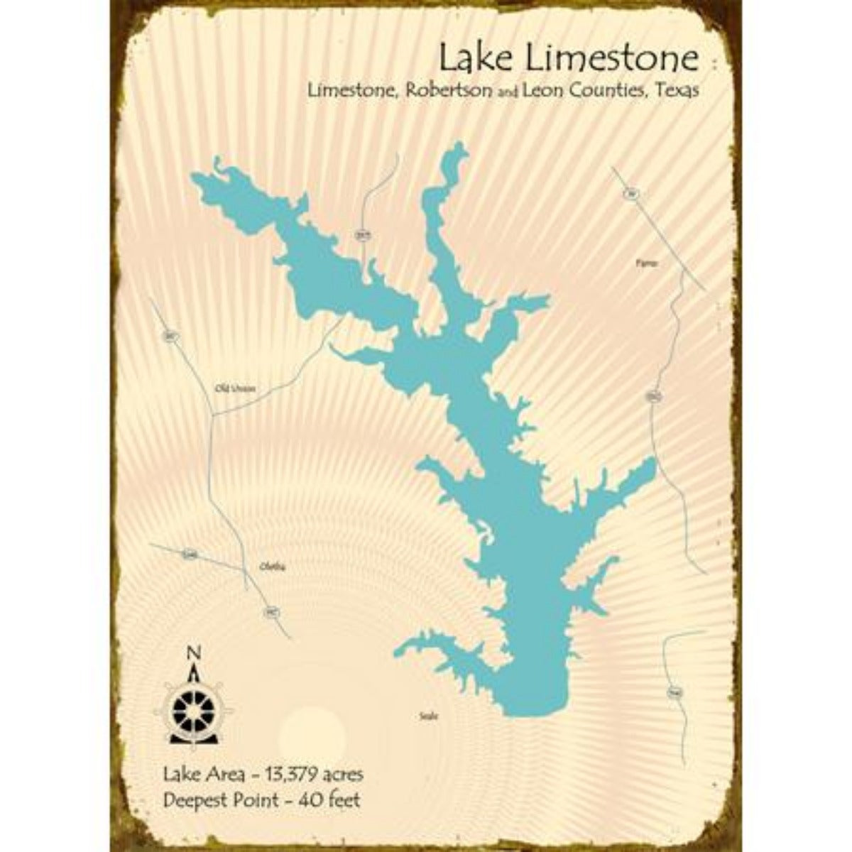 Lake Limestone Vintage Sign | Lake Art Maps | Lake and Beach Signs ...