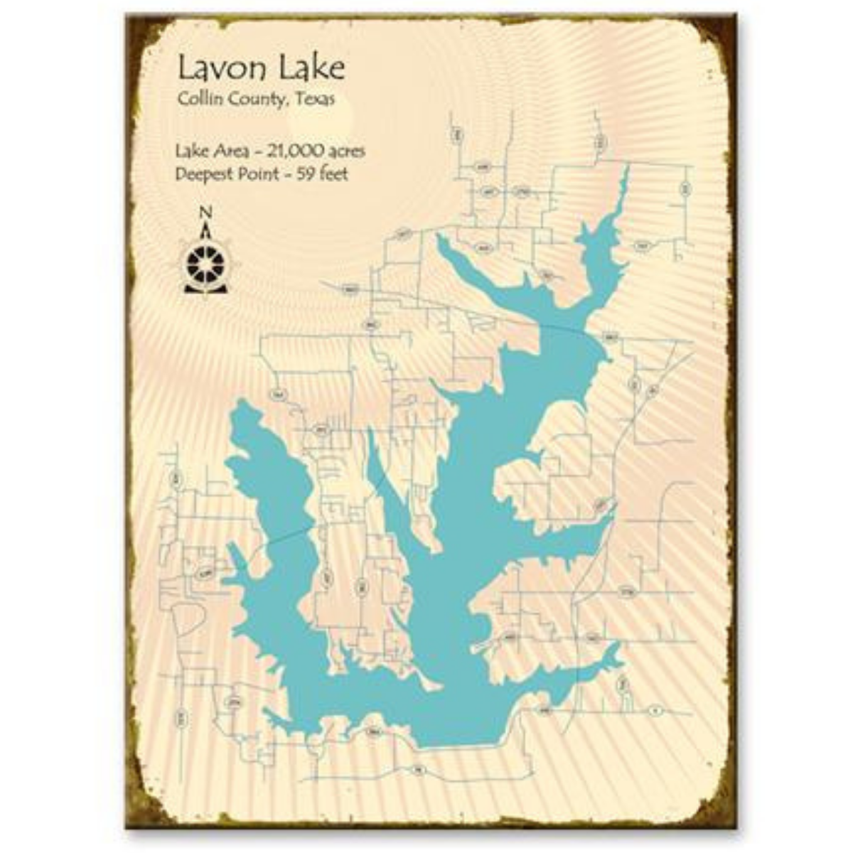 Lake Lavon Map Vintage Sign | Lake Art Signs – Lakehouse Outfitters